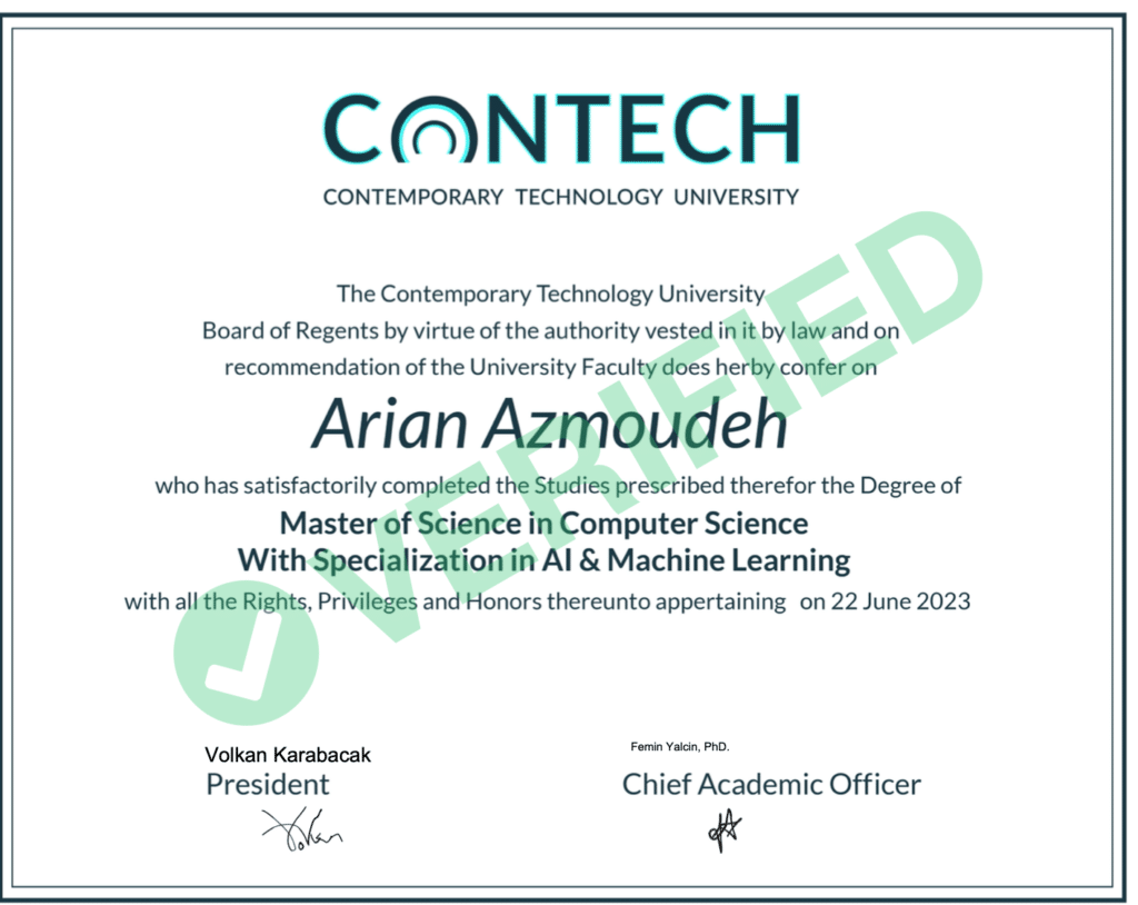 Arian Azmoudeh Verified - Contemporary Technology University
